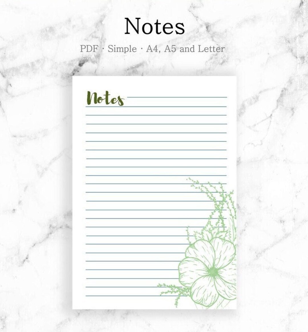 Notes Page printable Lined Note Paper A4 US Letter A5 - Etsy