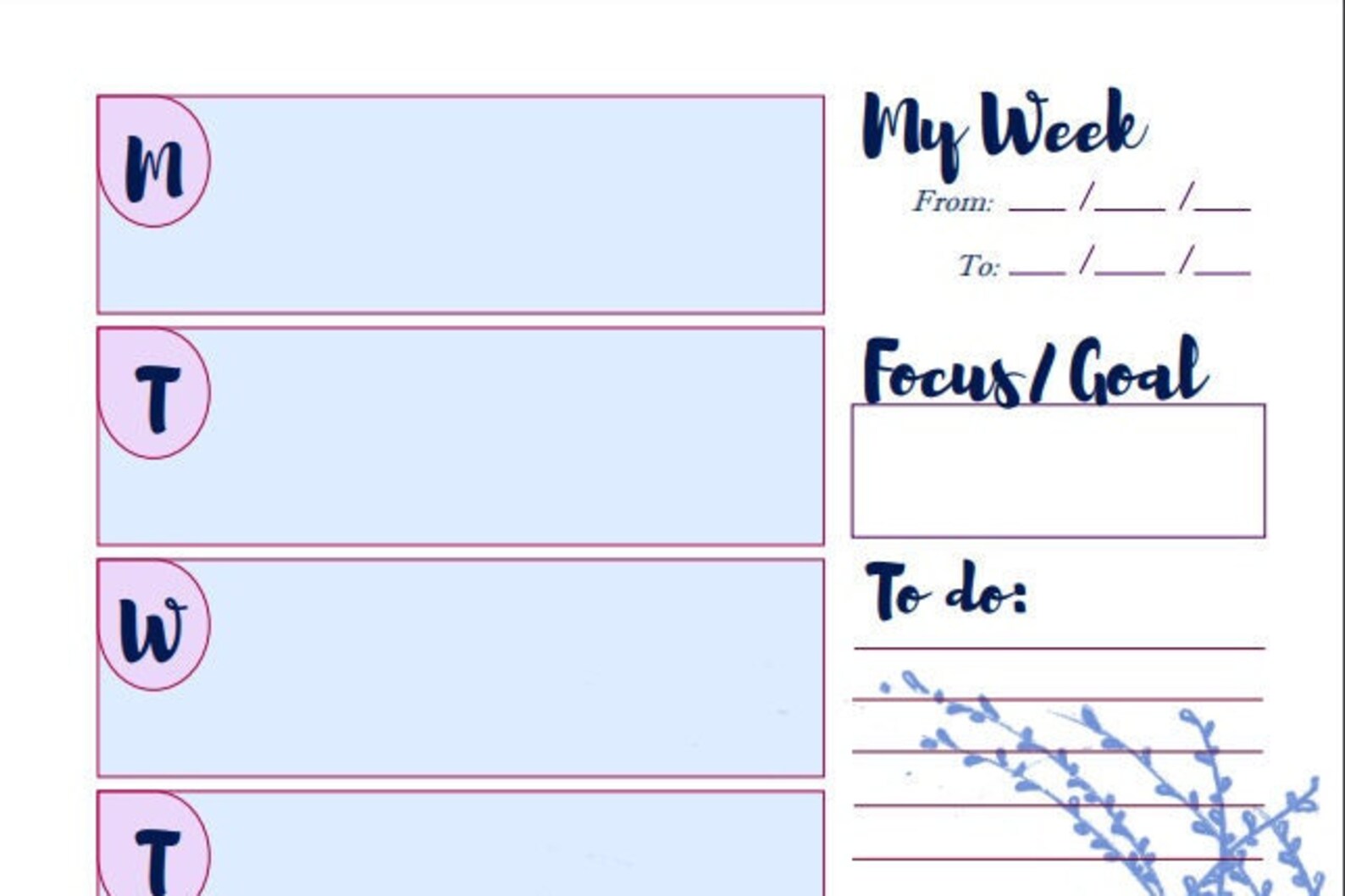 Weekly Planner Undated A4, US Letter A5 Printable Inserts Productivity ...