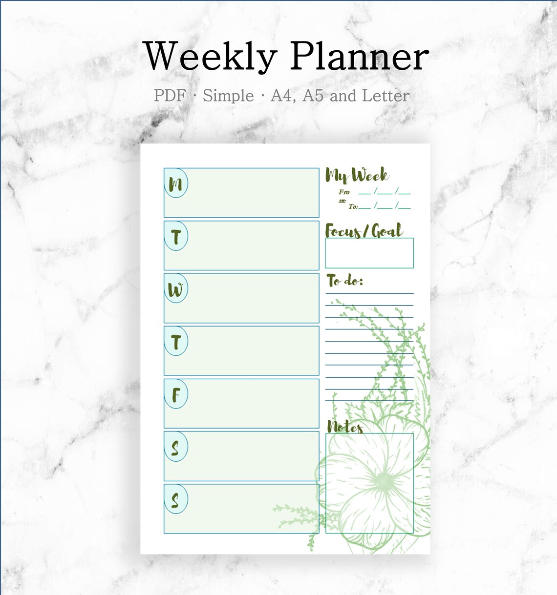 GREEN PRINTABLE Planner Insert Bundle/ Monthly Budget, Weekly Planner ...