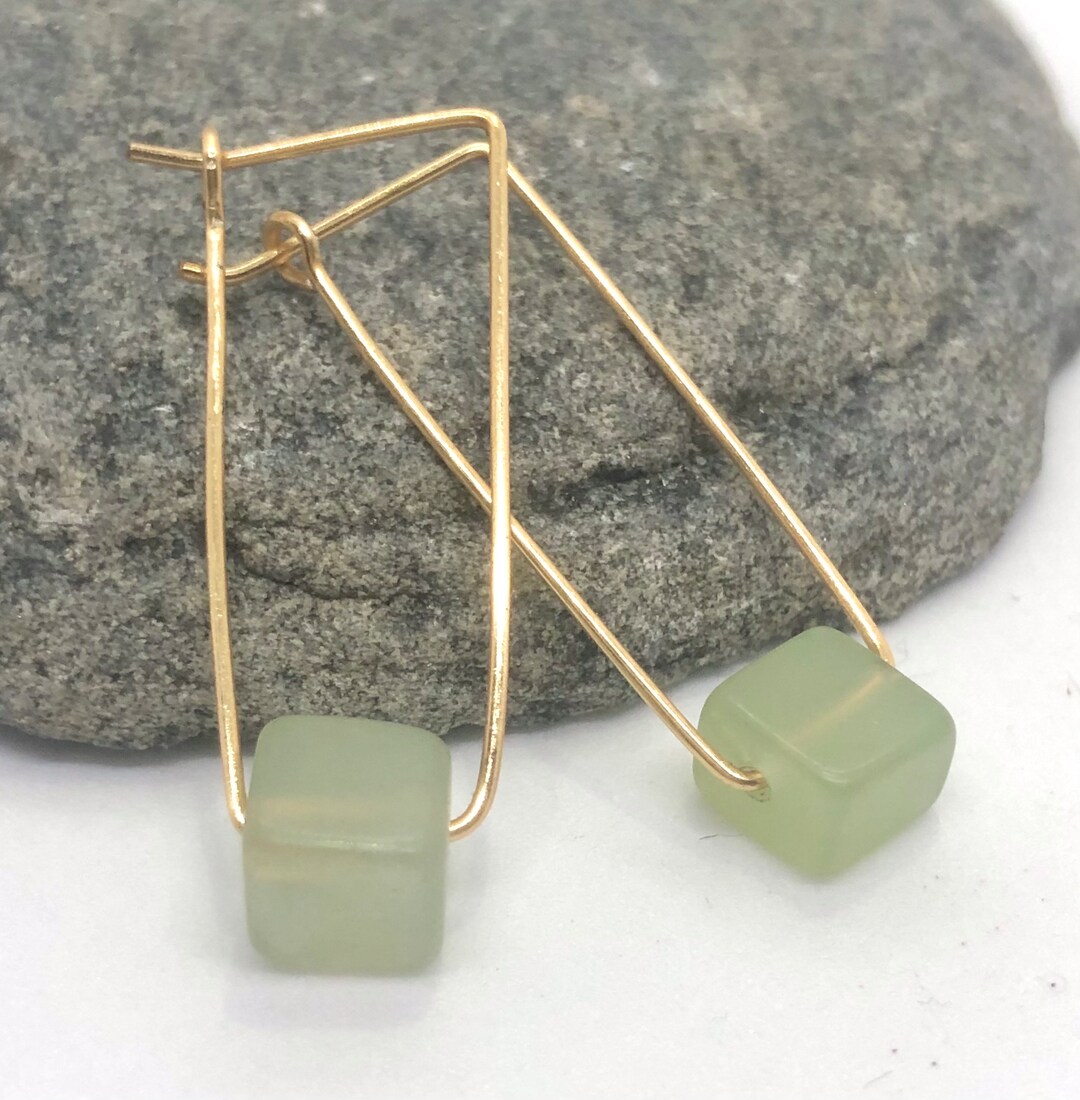 Jade Cube Square Hoops Artisan Made Minimal Gift for Her - Etsy