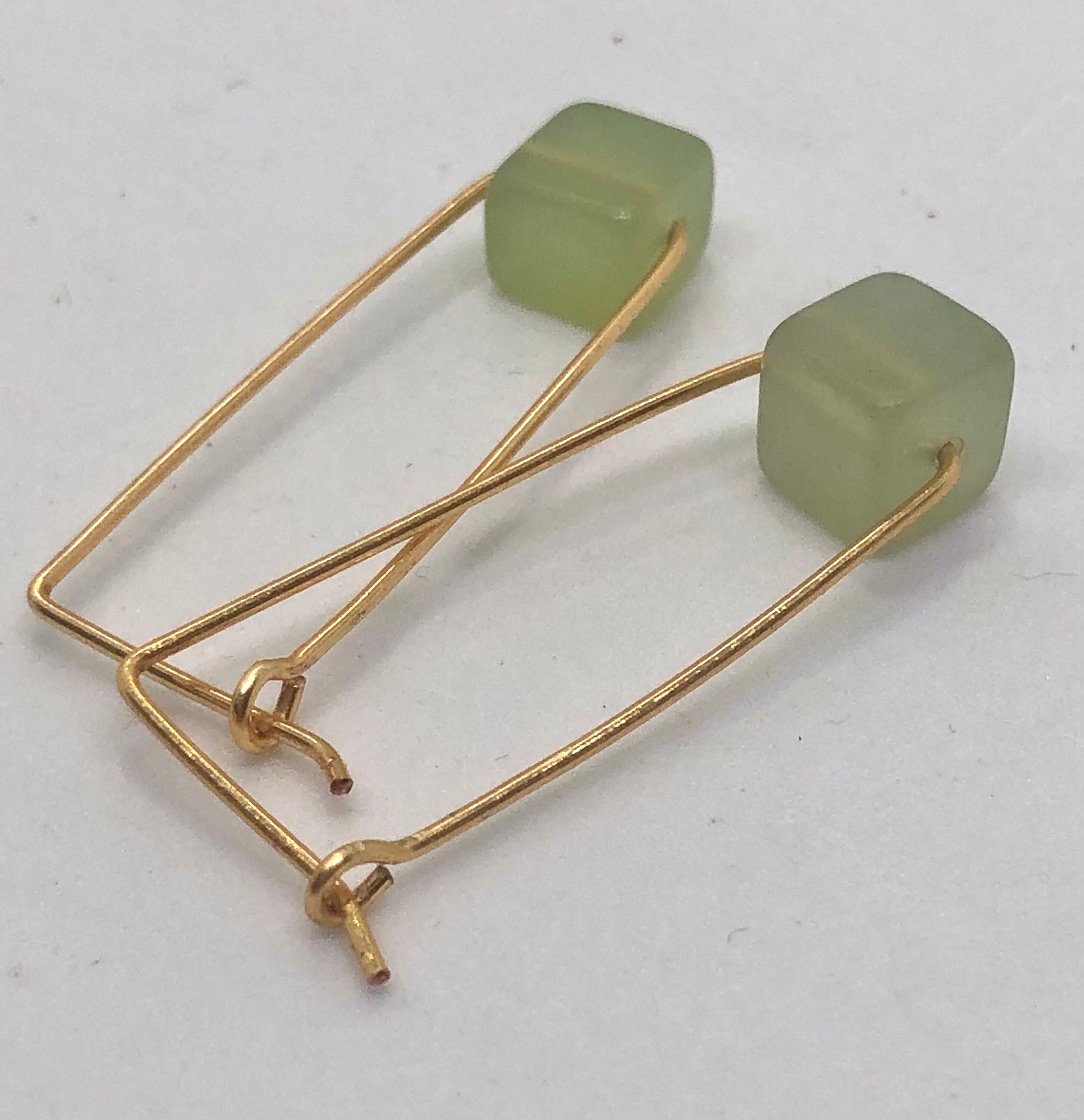 Jade Cube Square Hoops Artisan Made Minimal Gift for Her - Etsy