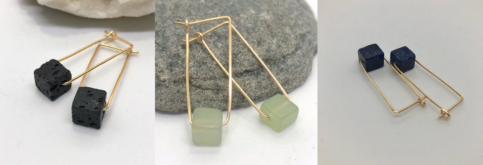 Jade Cube Square Hoops Artisan Made Minimal Gift for Her Special ...