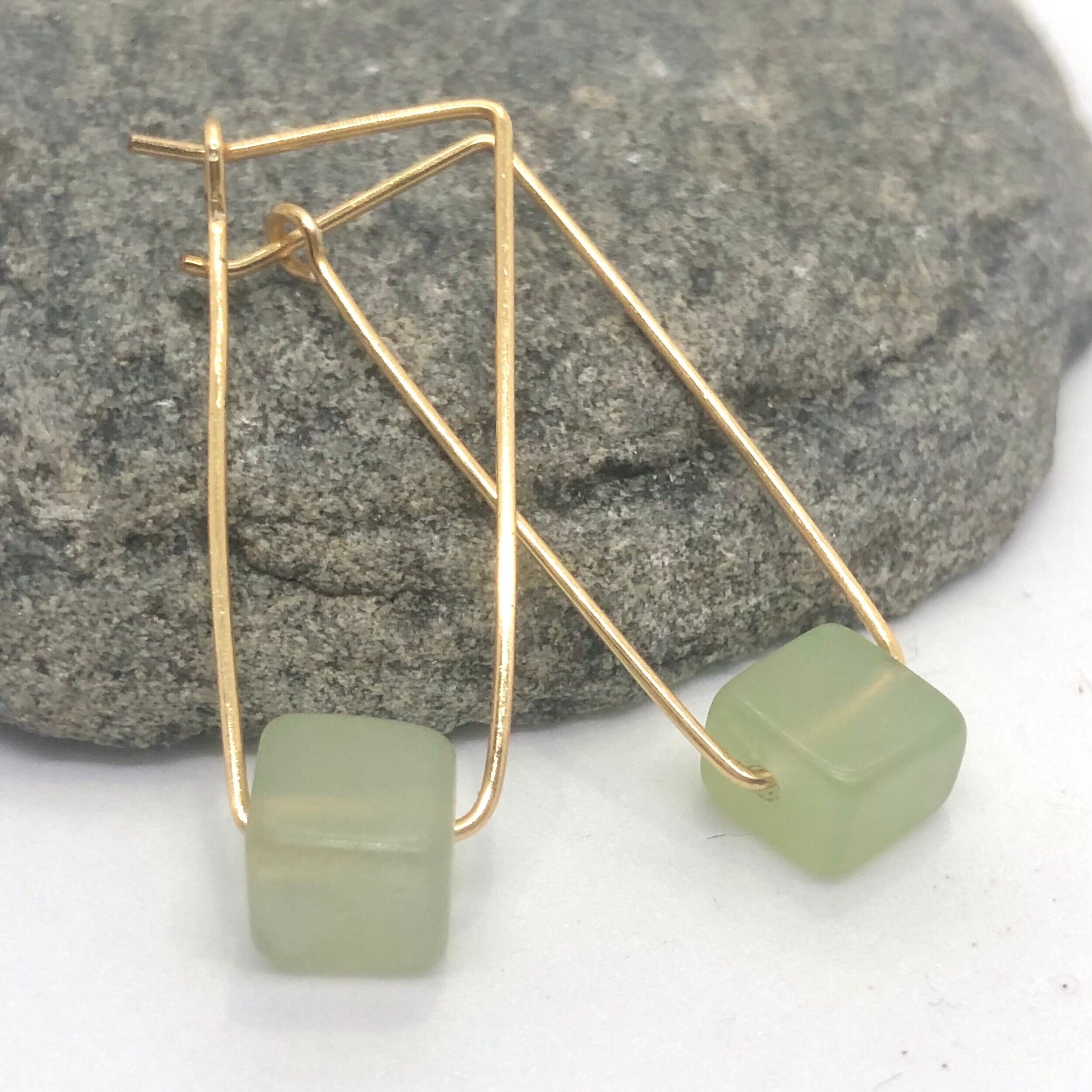 Jade Cube Square Hoops Artisan Made Minimal Gift for Her Special ...