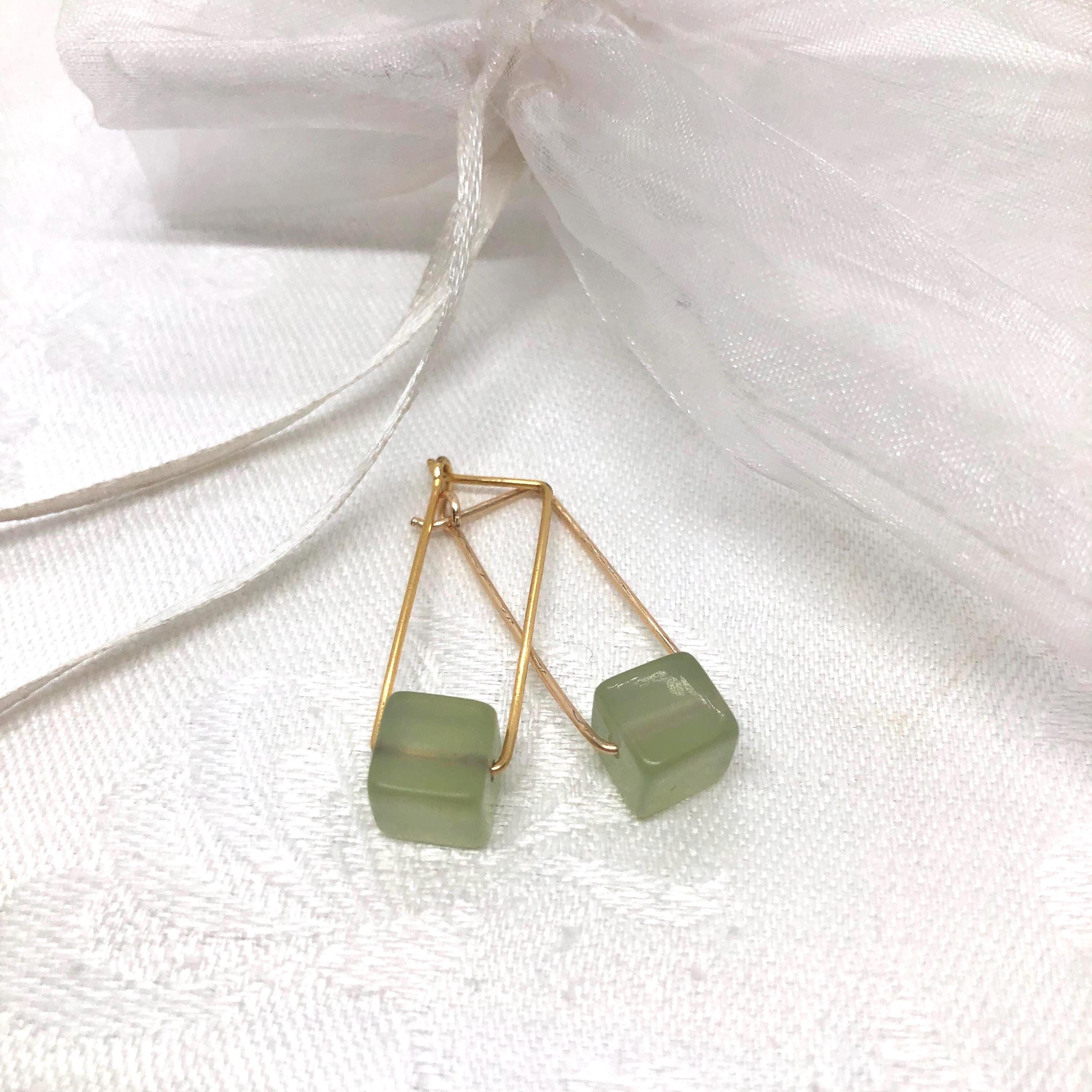 Jade Cube Square Hoops Artisan Made Minimal Gift for Her Special ...