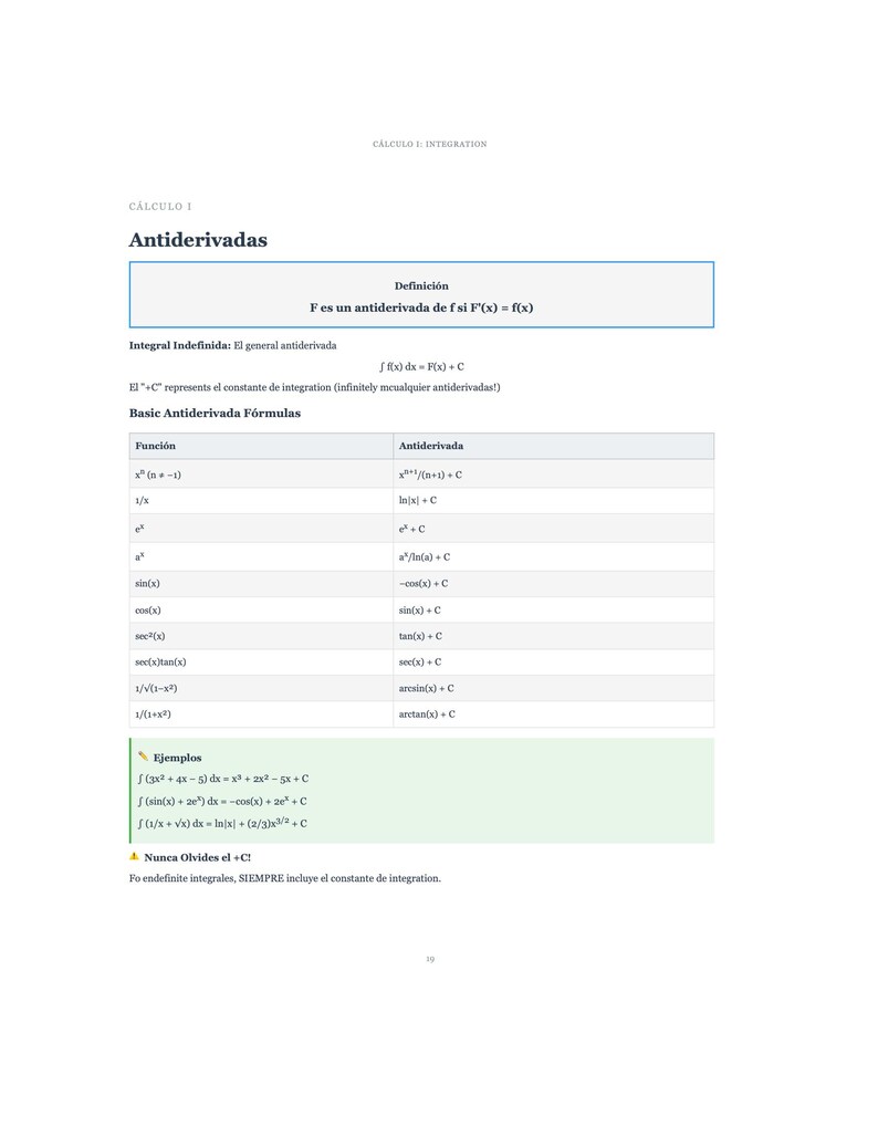 Guía De Cálculo En Español PDF Descarga | Fórmulas Cálculo 1 2 3 ...