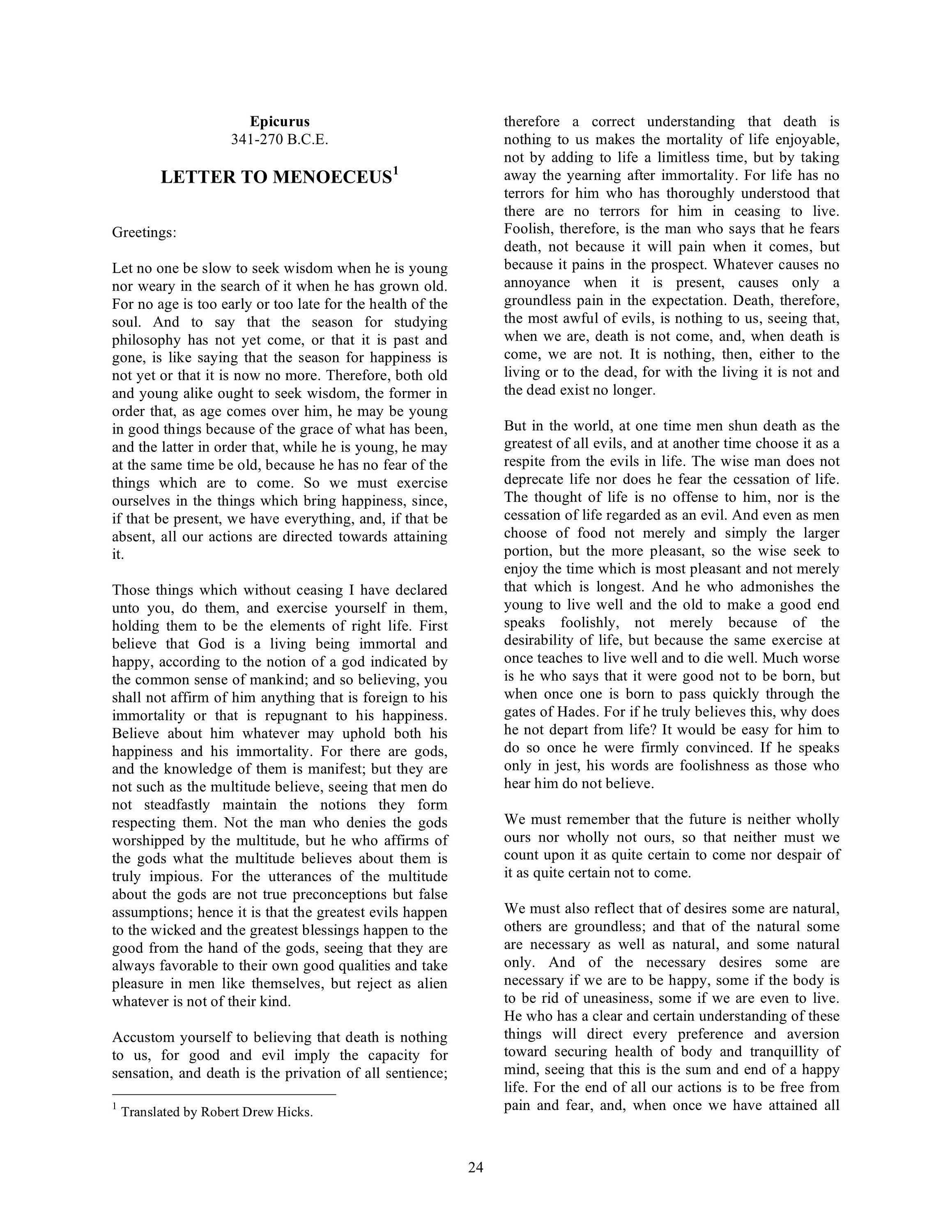 Ebook: Letter to Menoeceus by Epictetus - Download - Etsy