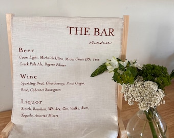 Sip and Be Seated Fabric Sign, Monogram Wedding Bar Sign, Linen Banner ...