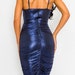 Metallic Dress Blue Metallic Midi Satin Dress Metallic Midriff Ruched ...