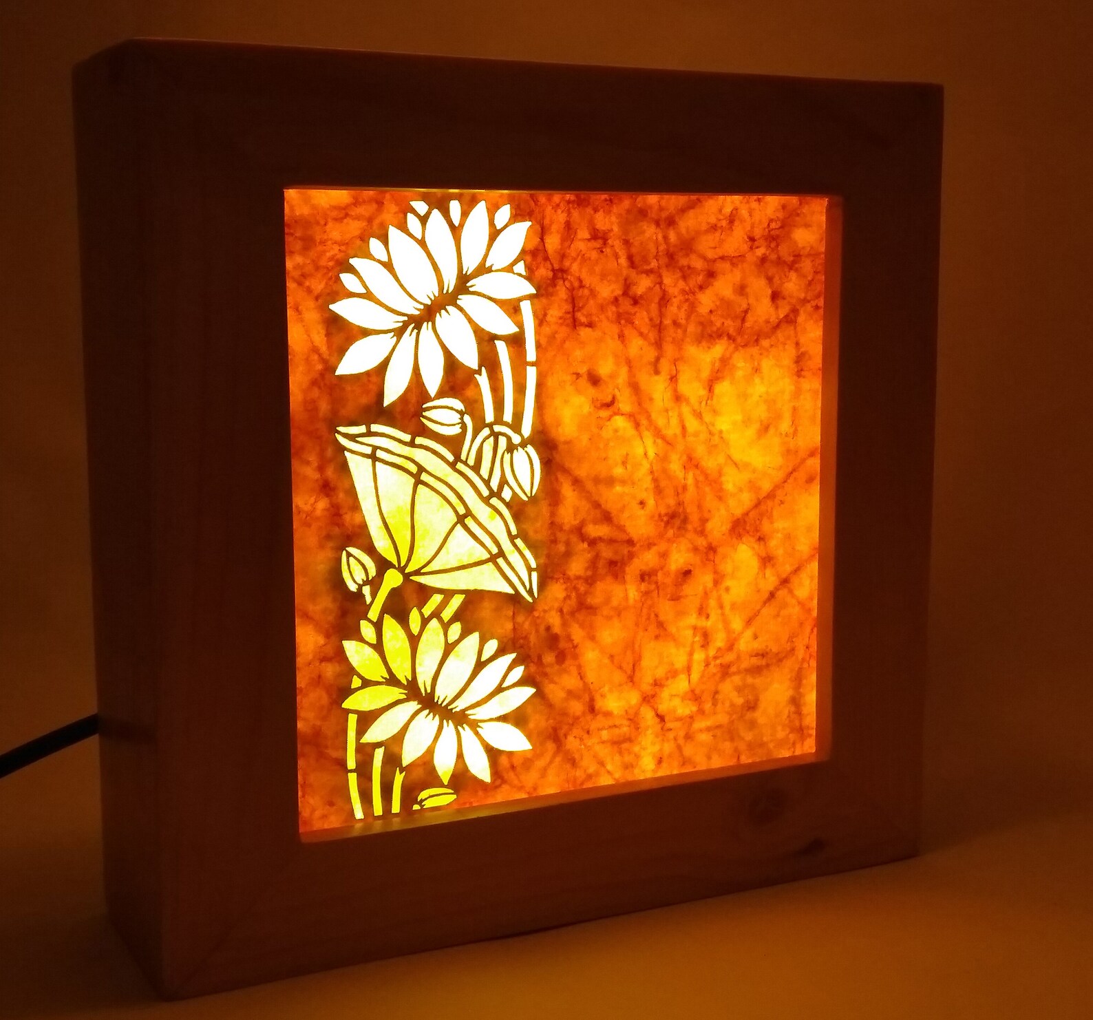 Indian Lotus Border, Indian Floral Lamp, Light Box Handmade Paper Lamp ...