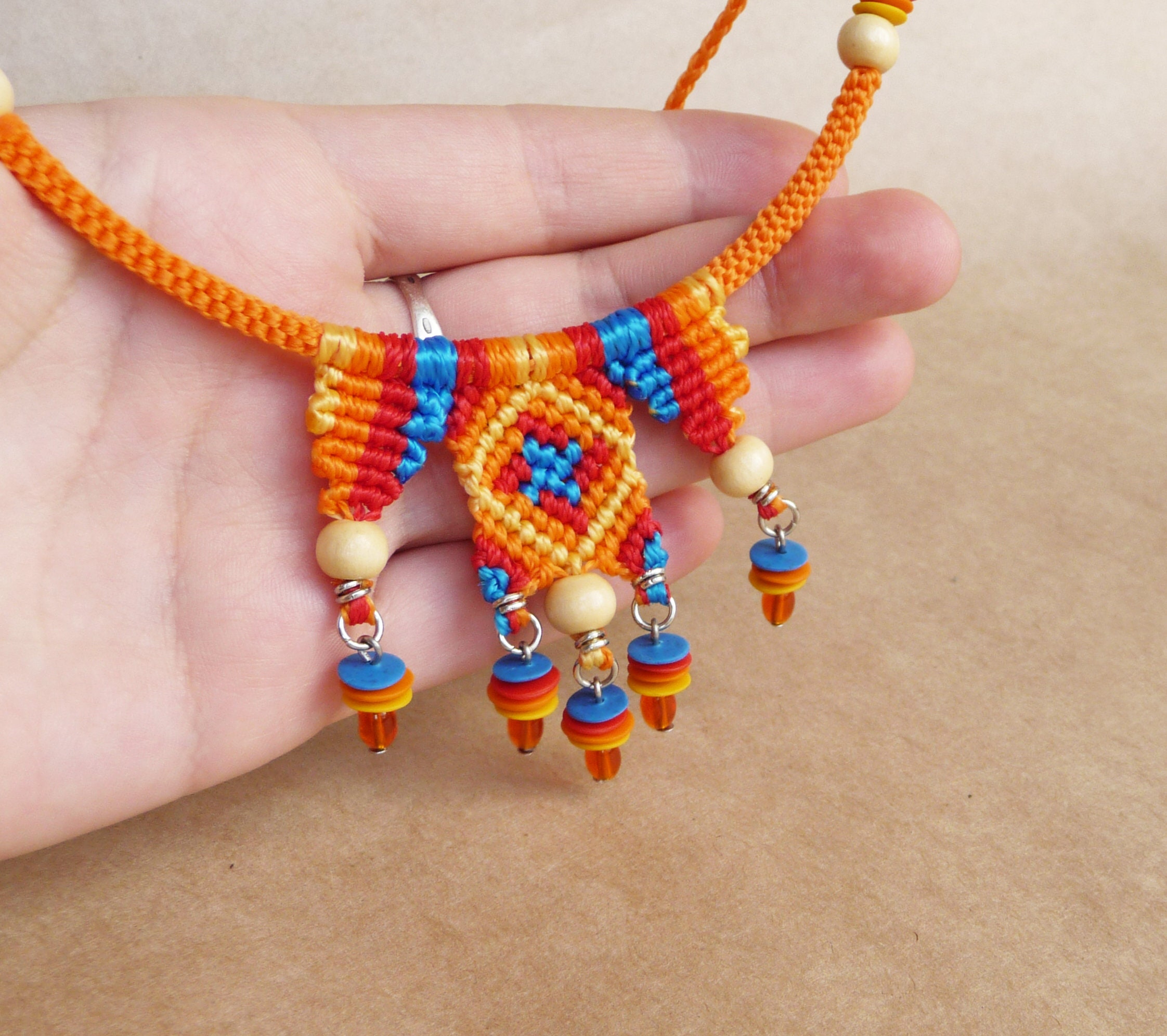 Orange Macrame Necklace for Women Statement Bib Necklace Multicolor ...