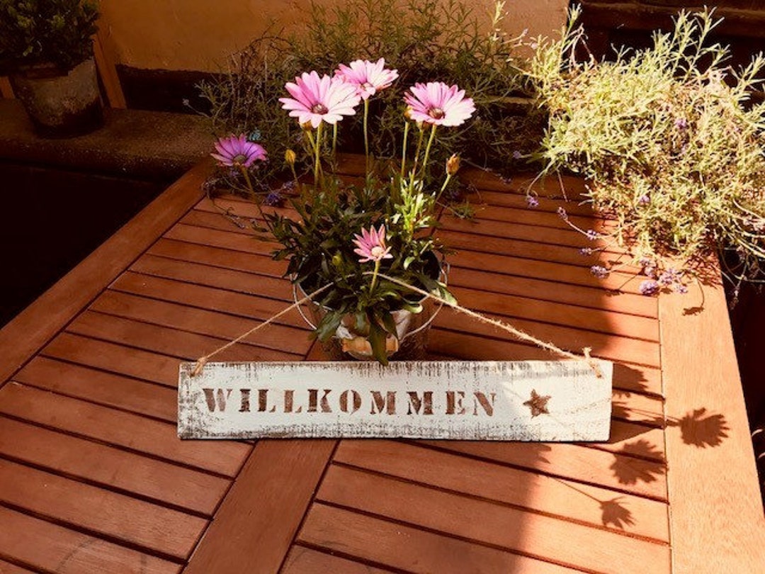 Wooden Sign Welcome Shabby Chic White Wooden Sign Welcome Shabby Chic ...