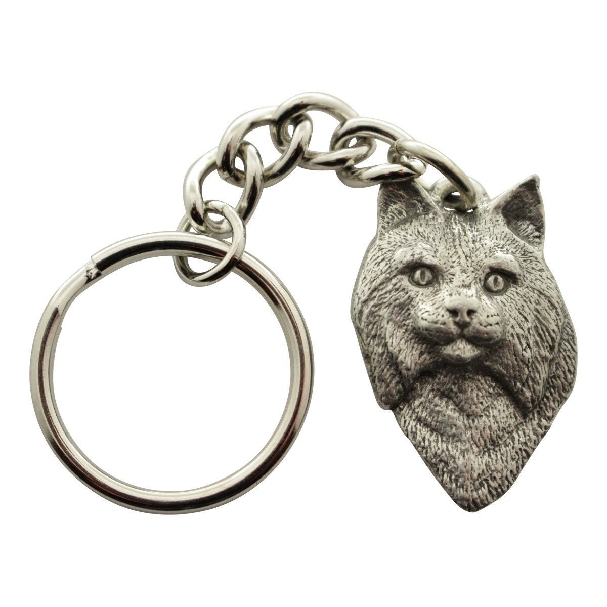 Bobcat Head Keychain Antiqued Pewter Keychain | Etsy