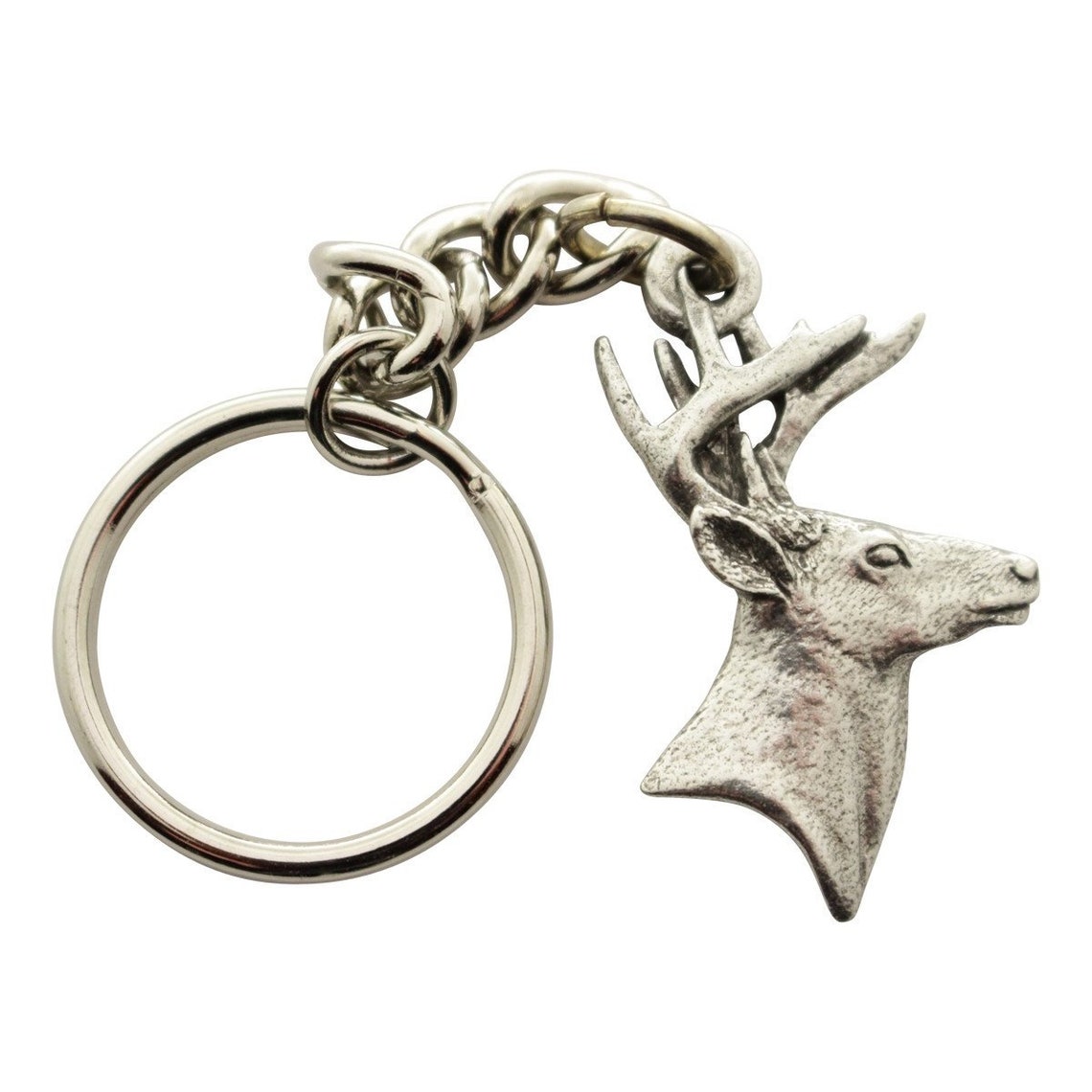 Buck Head Keychain Antiqued Pewter Keychain - Etsy