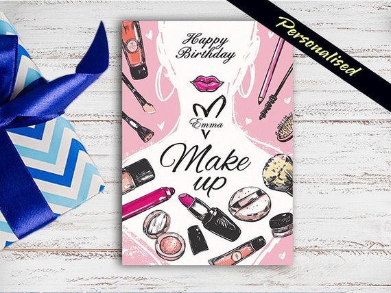 Paper Personalised Girly Makeup and Beauty Birthday Card With Envelope ...