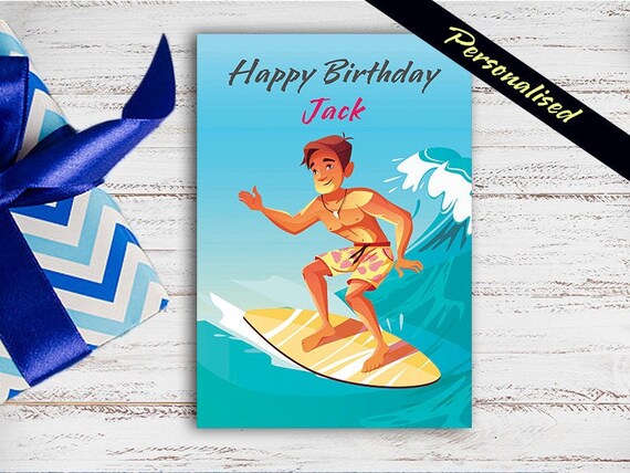 Greeting Cards Paper & Party Supplies Personalised Surfer Birthday Card ...