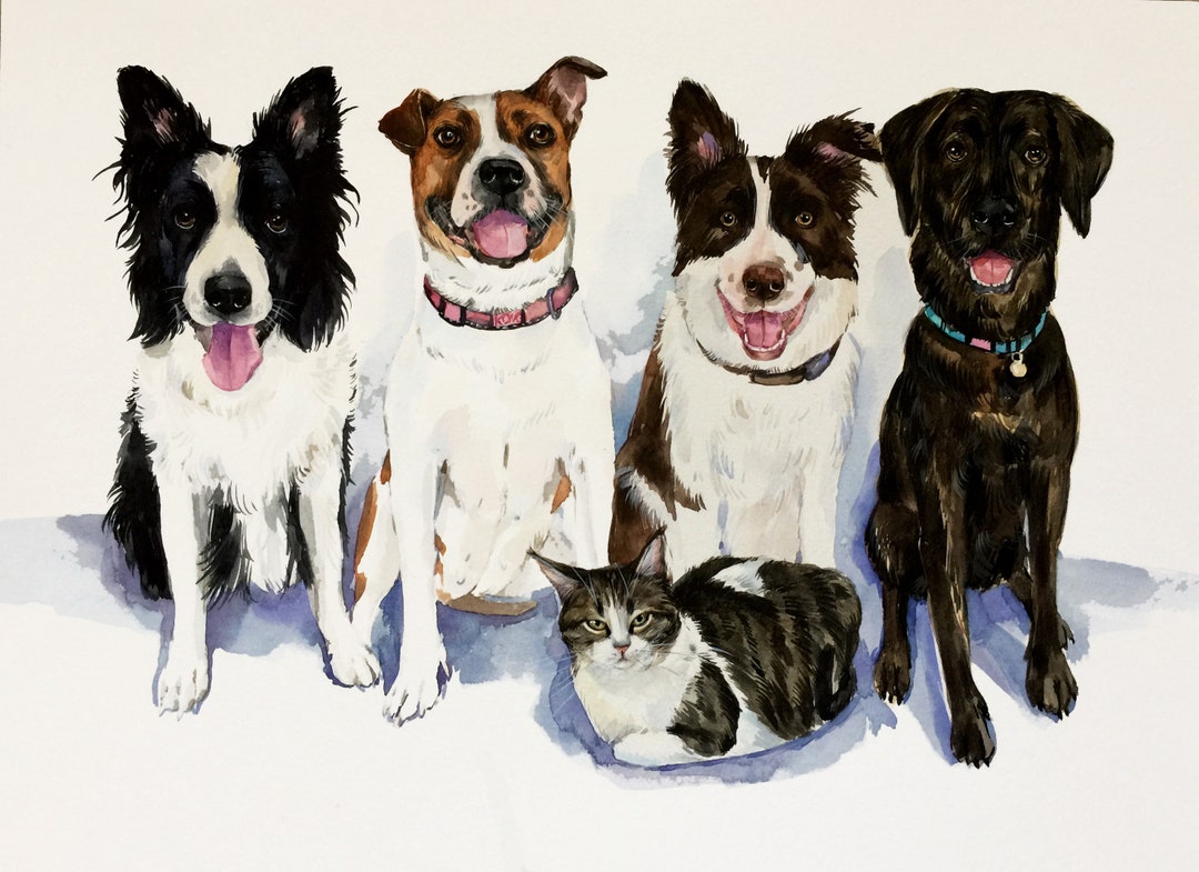 Multiple Pet Portraits, Custom Dog Portraits, Custom Pet Portraits ...