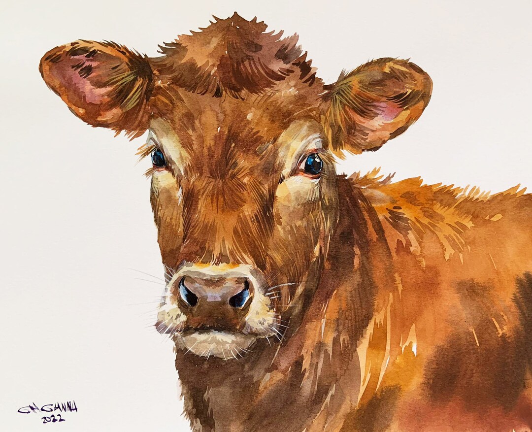 HAND-PANTED Custom CAW Portrait, Cow Painting, Commission Cow Portrait ...