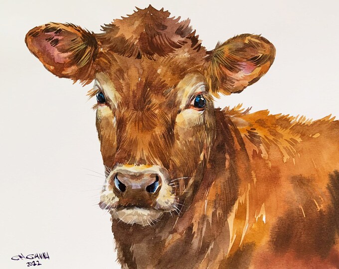 Cow Calf Watercolor Wall Art Farmhouse Fine Art Print of Painting ...