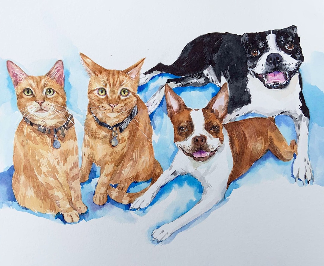 Memorial Pet Portrait, MULTIPLE Dog Portrait, Custom Dog Portrait, Dog ...