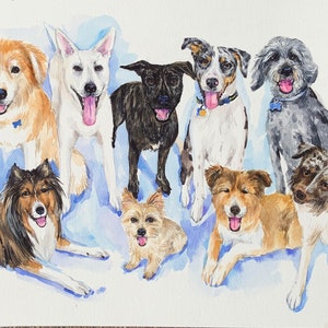 Memorial Pet Portrait, MULTIPLE Dog Portrait, Custom Dog Portrait, Dog ...