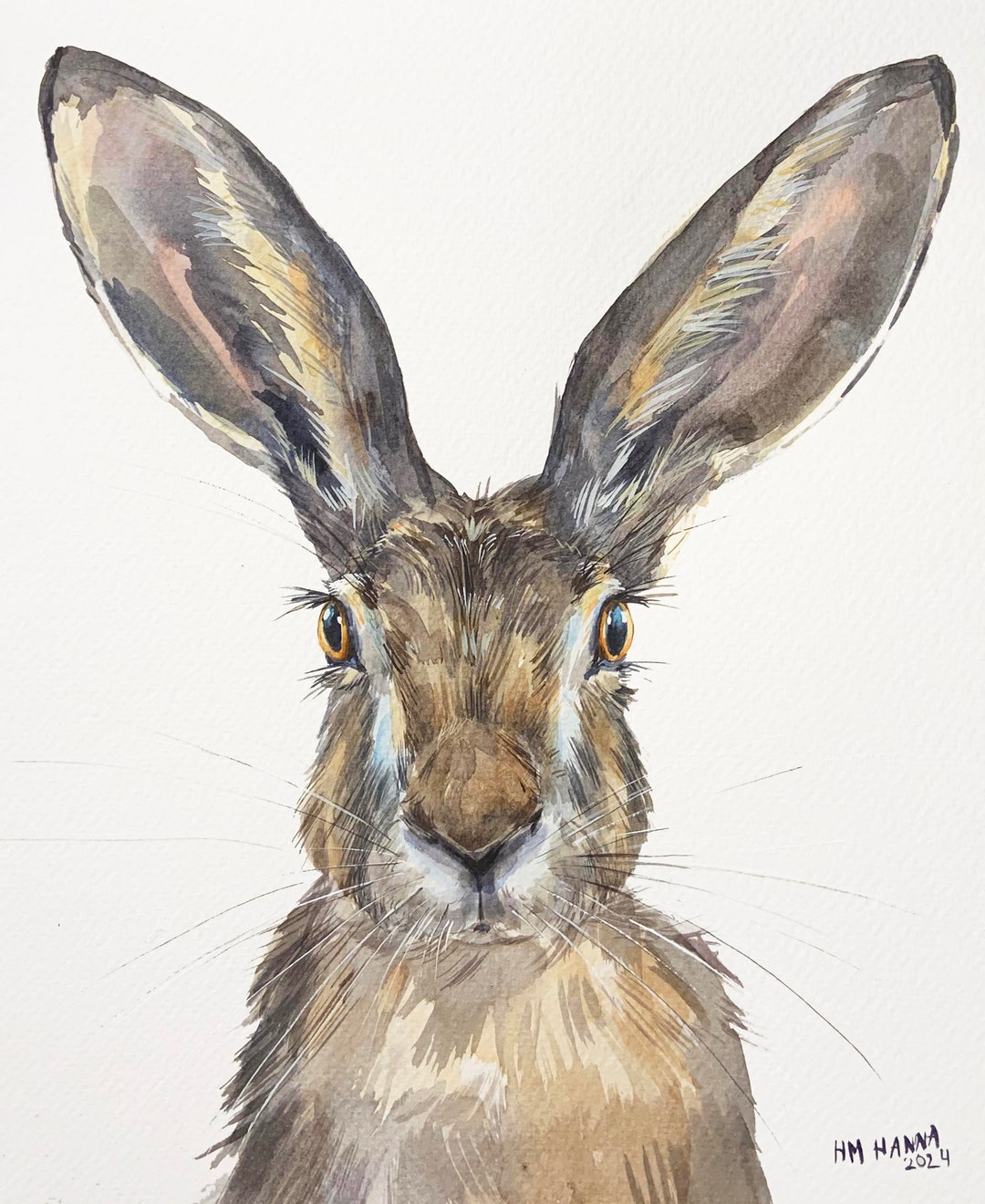 ORIGINAL WATERCOLOR PAINTING, Jackrabbit Portrait, Bunny Drawing, Hare ...