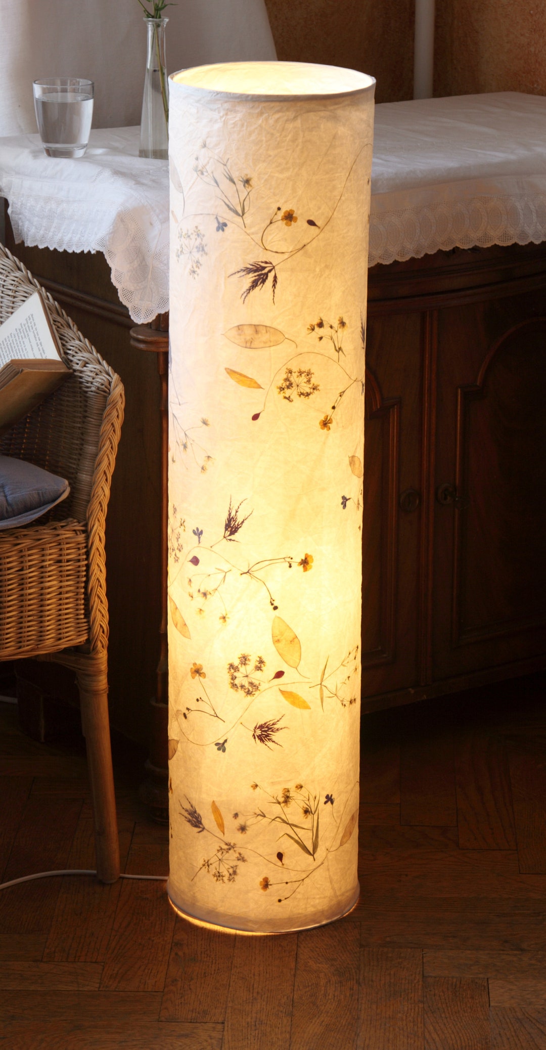 Light Column 21 Made of Tissue Paper With Maple, Chickweed, Buttercup ...