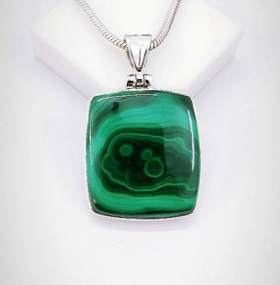 Natural Malachite Pendant 925 Sterling Silver Pendant | Etsy