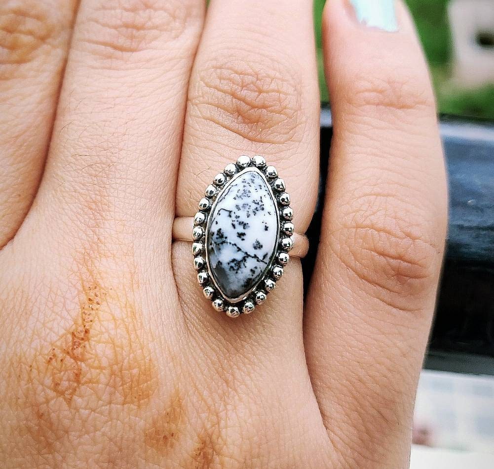Natural Dendritic Agate Ring Silver Ring 925 Sterling Silver - Etsy