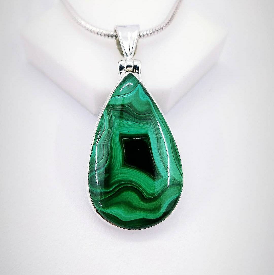 Natural Malachite Pendant 925 Sterling Silver Pendant | Etsy