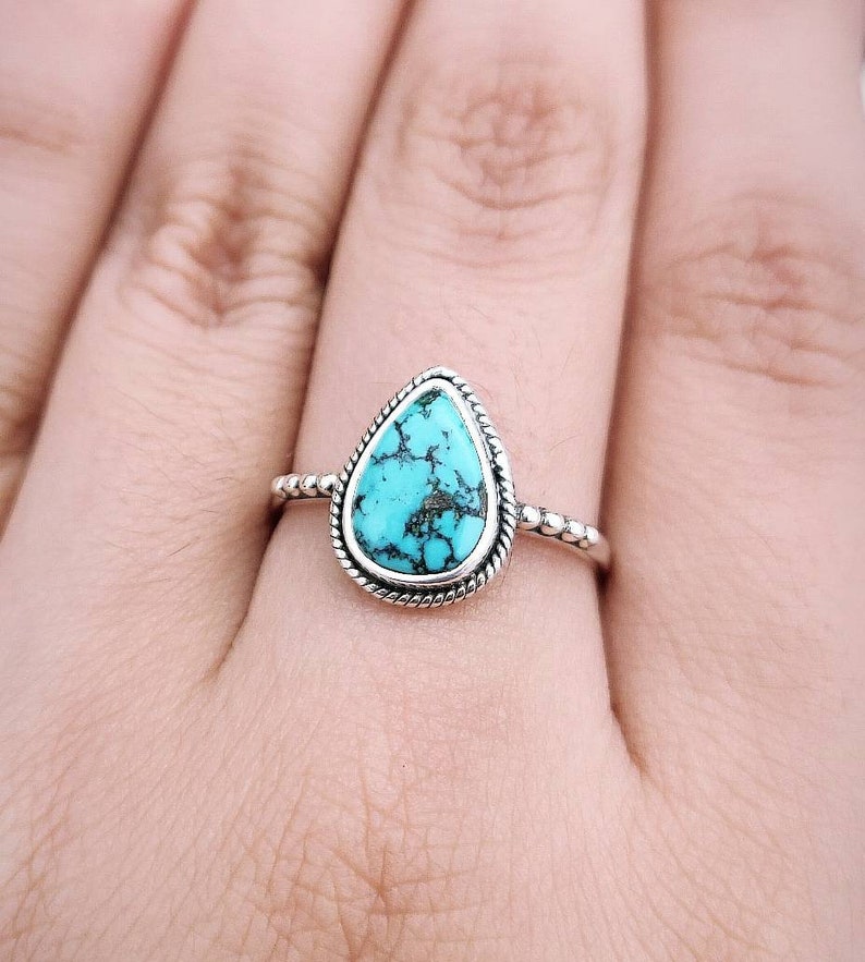 Natural Turquoise Ring 925 Silver Ring Tear Drop Ring | Etsy