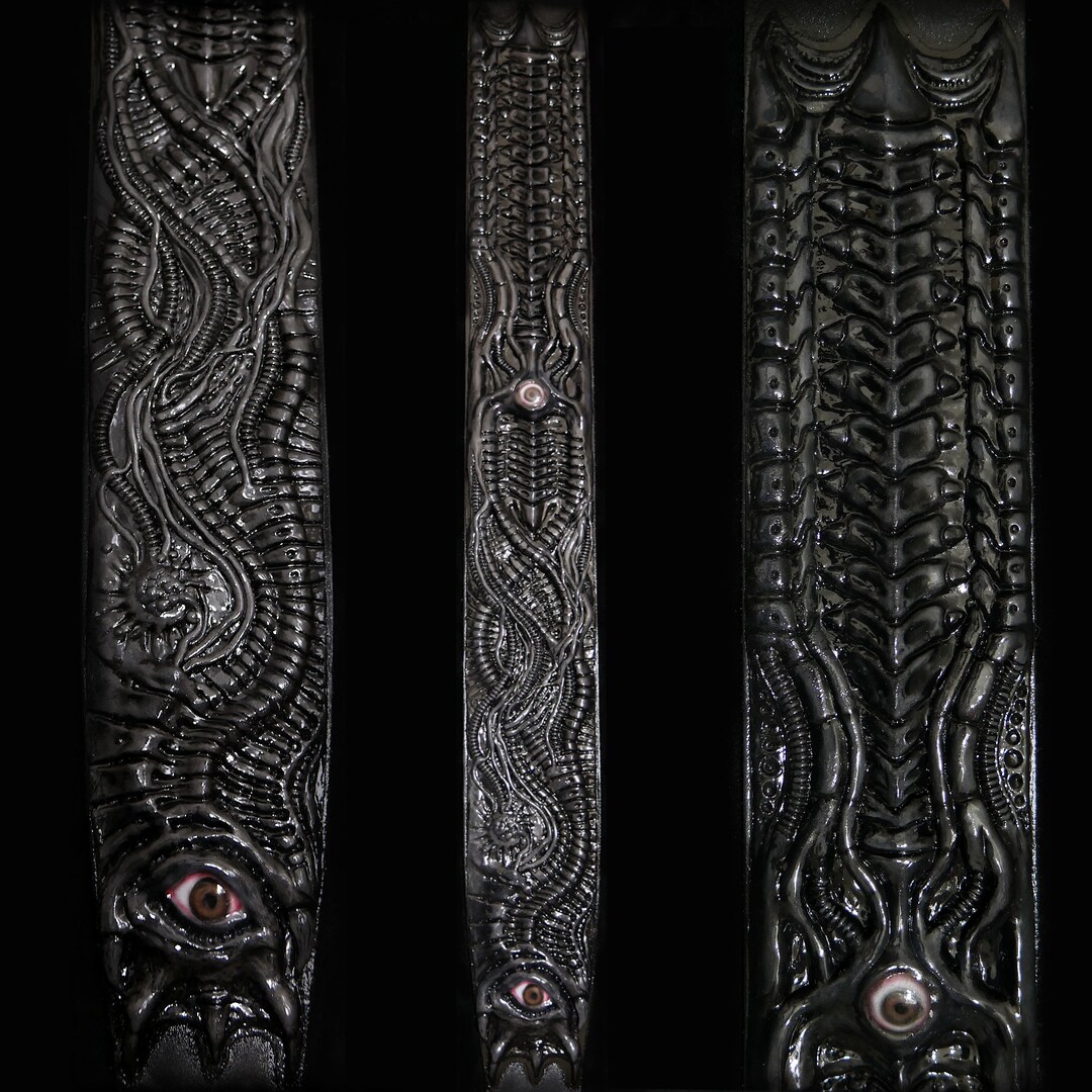 Latex/leather GUITAR STRAPS Biomechanical Black & Grey Hand Painted ...