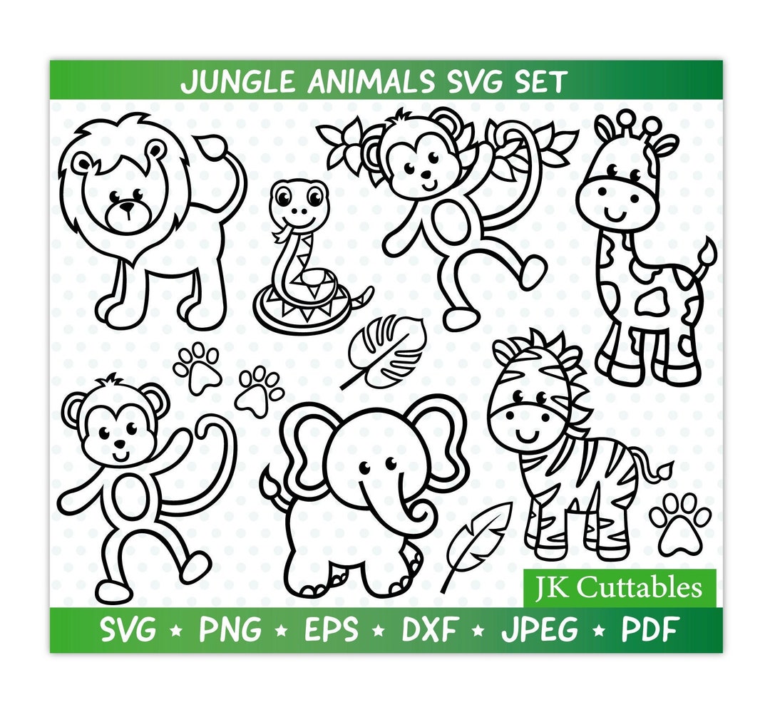 Jungle Animals SVG Bundle, Safari Animals Clipart, Giraffe Svg, Lion ...