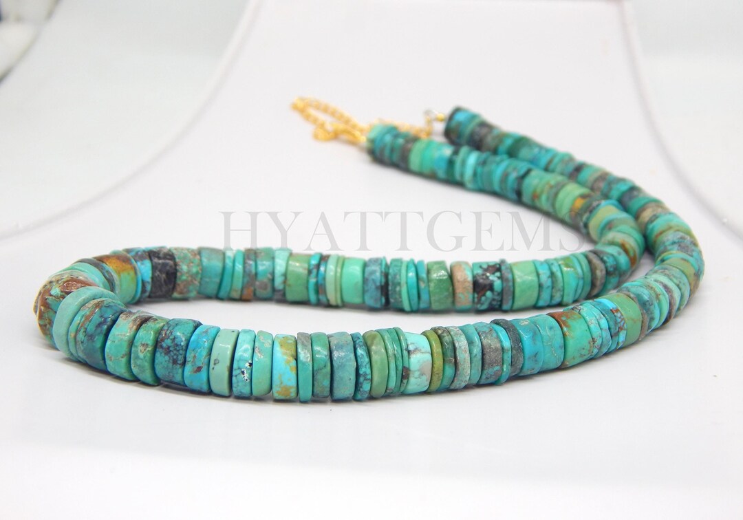16 Inches Arizona Turquoise Tyre Beads Necklace Natural Turquoise 7mm ...