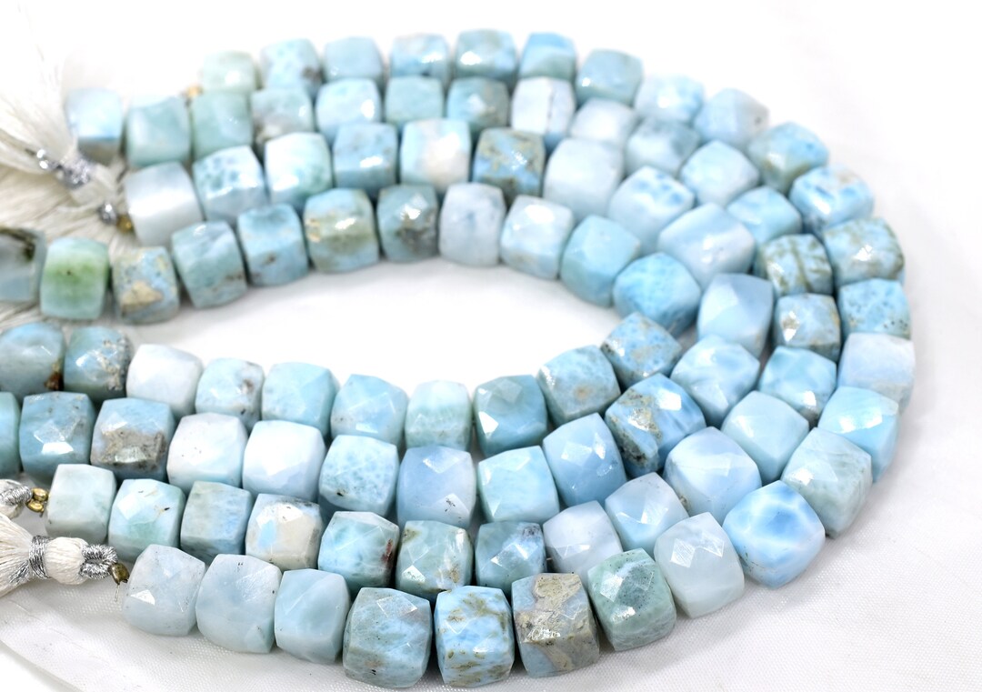 10 Inches Faceted Larimar Cube Beads, Natural Larimar Gemstone Box ...