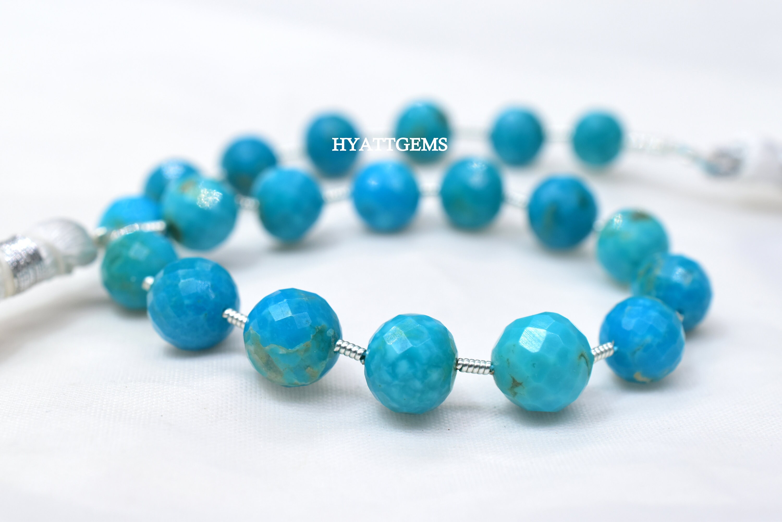 7.5 Inches Faceted Arizona Turquoise Round beads Natural | Etsy