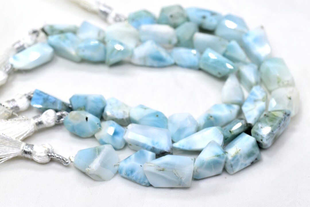 7 Inches Faceted Larimar Nugget Beads, Natural Larimar Gemstone Tumble ...