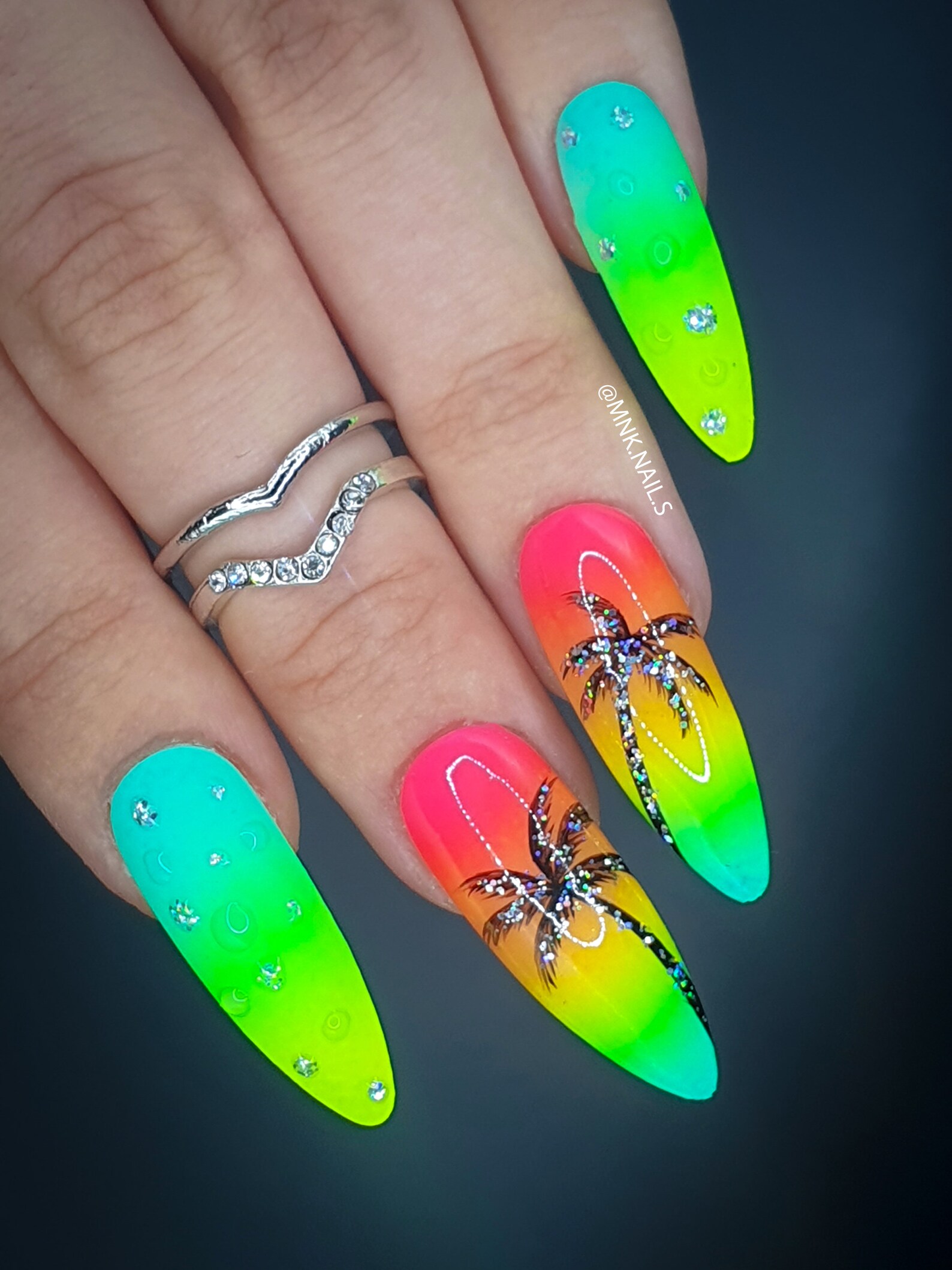 Press on nails SUMMER PALM TREE Ombré Nails Faux Ongles - Etsy France