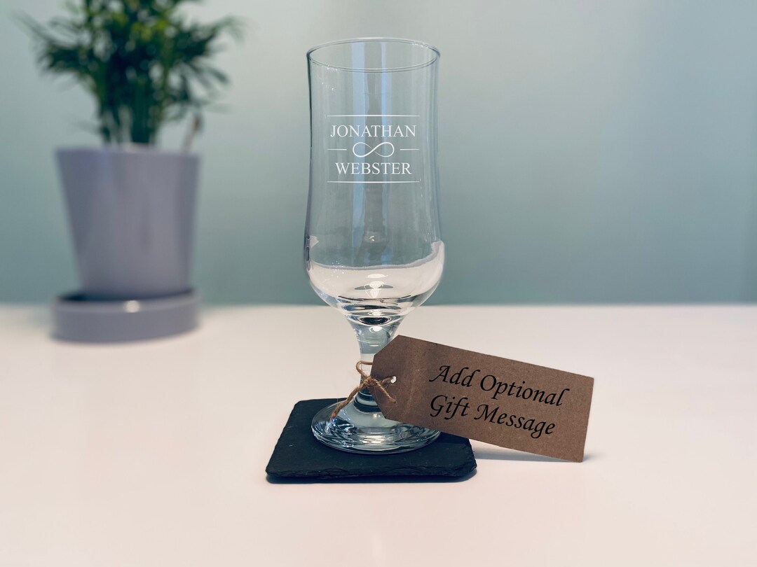 Engraved Infinity Symbol Beer Glass Personalised Stemmed Half Pint Beer ...