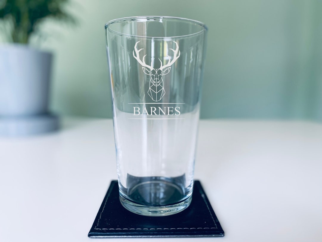 Engraved Stag Head Pint Glass With Coaster Engraved Beer Glass Beer ...