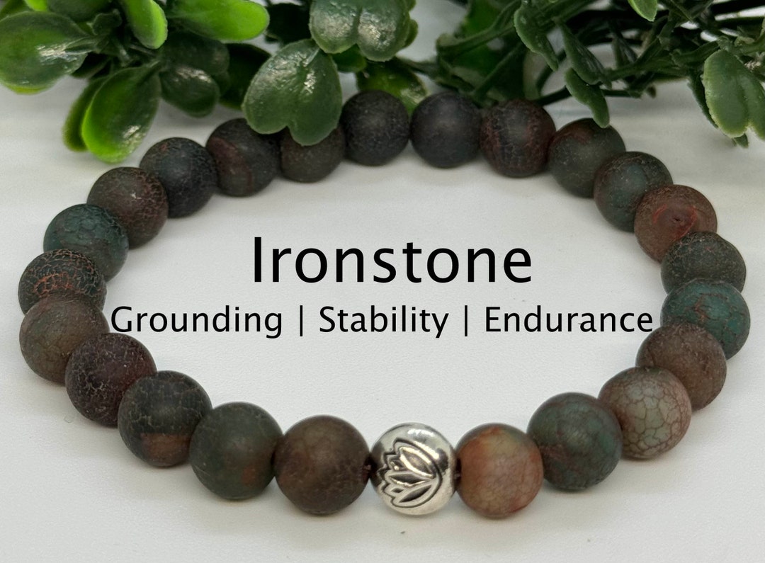 Ironstone Concretion Beaded Stretch Bracelet With a Lotus Silver Bead ...