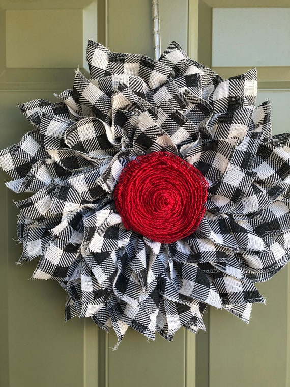 Farmhouse Wreath Buffalo Plaid Wreath Burlap Wreath Front Etsy