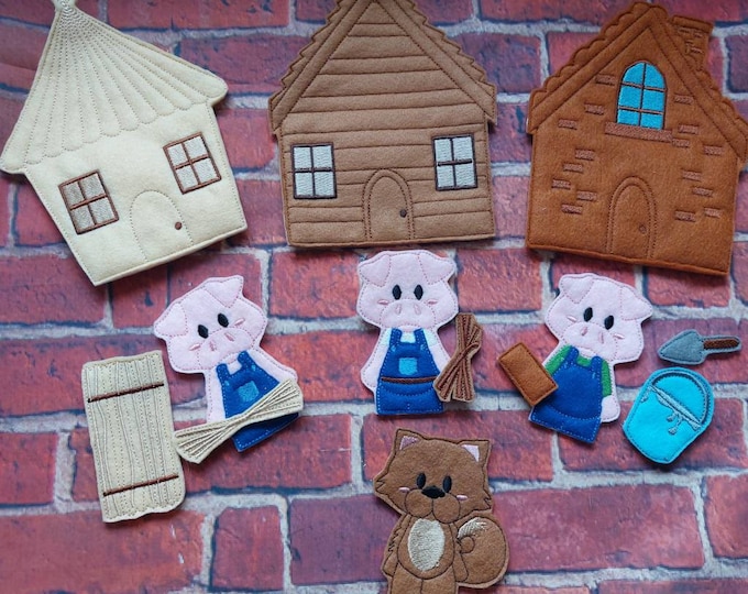 Three Little Pigs Felt Finger Puppet Set, Story Telling Tools, Story ...