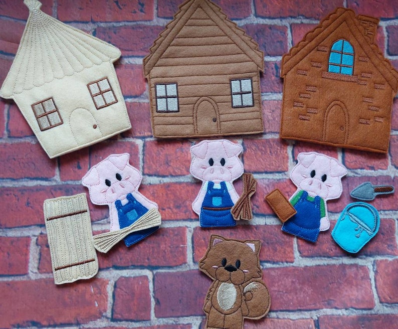 Three Little Pigs Felt Finger Puppet Set Story Telling Tools | Etsy UK