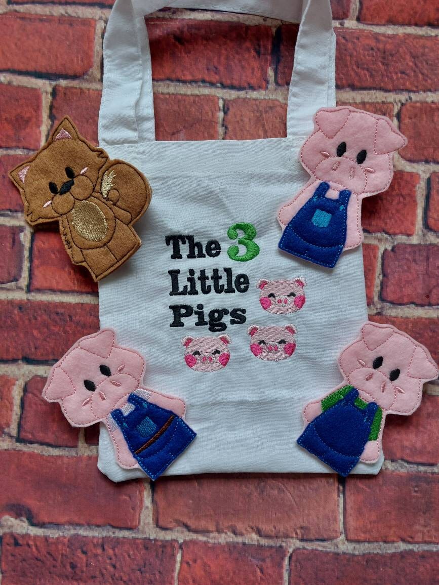Three Little Pigs Felt Finger Puppet Set Story Telling Tools | Etsy UK