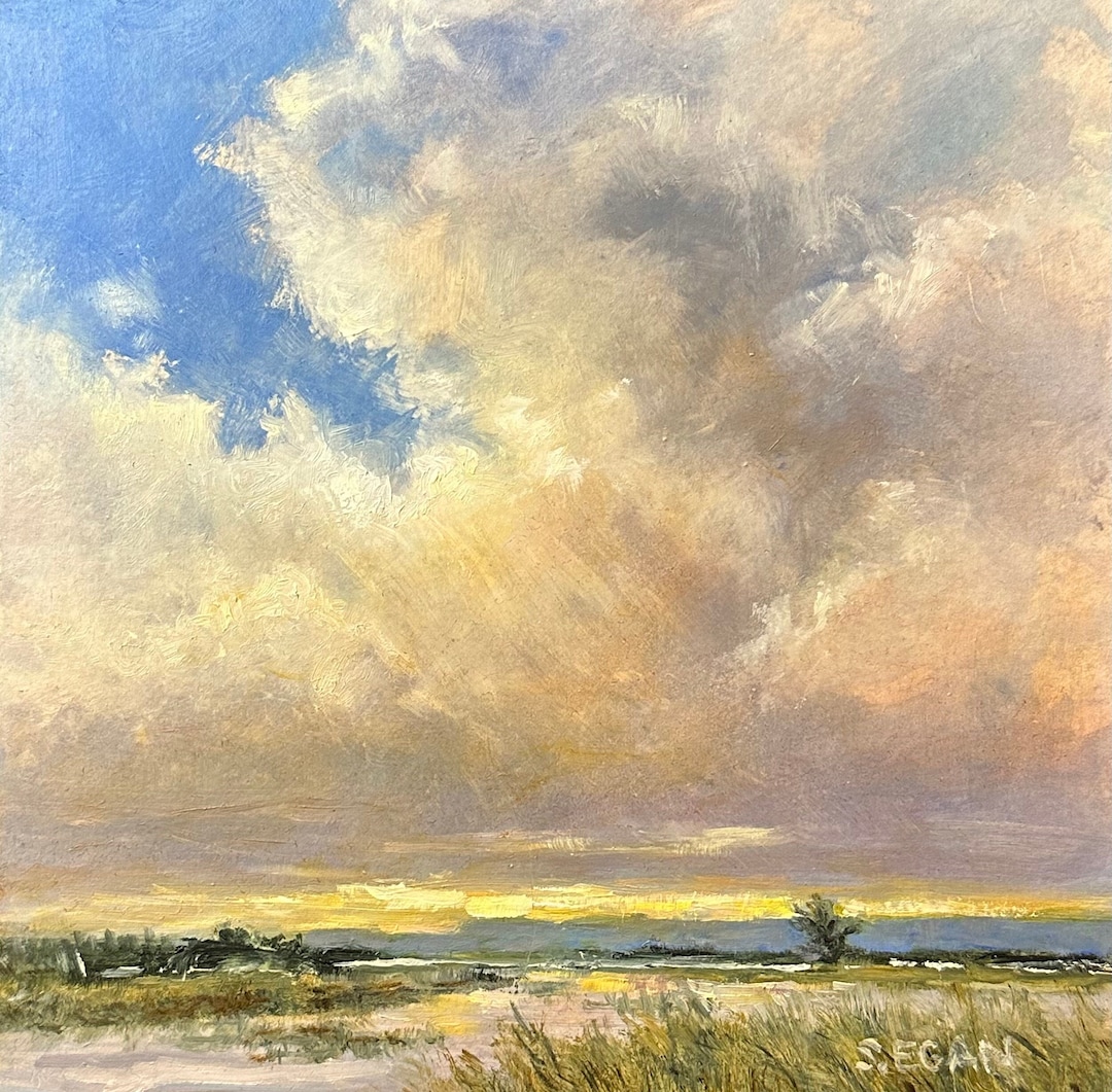 Cloudscape Original Oil Painting, Coastal Wall Decor, Small Landscape ...