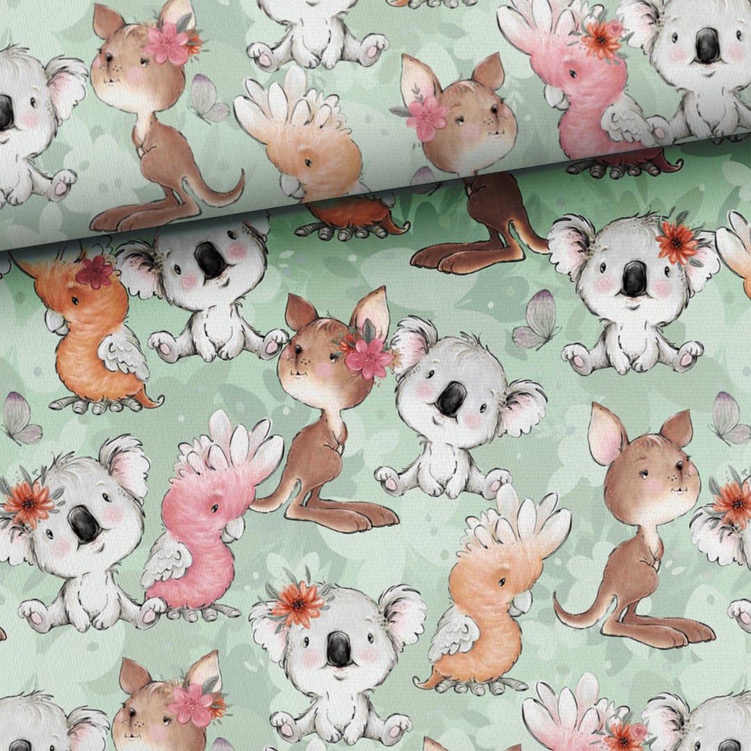 21.60eur/meter Children's Fabric French Terry, Animals of Australia ...