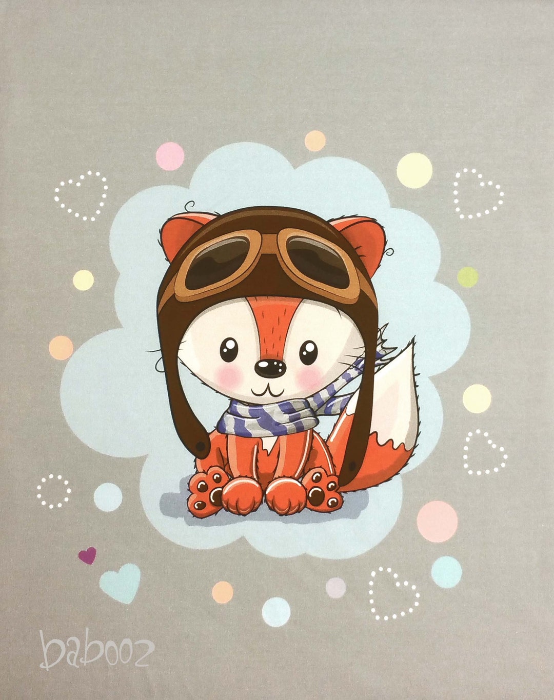 Panel Fuchs Flieger auf Grau, Stoff, French Terry - Etsy.de