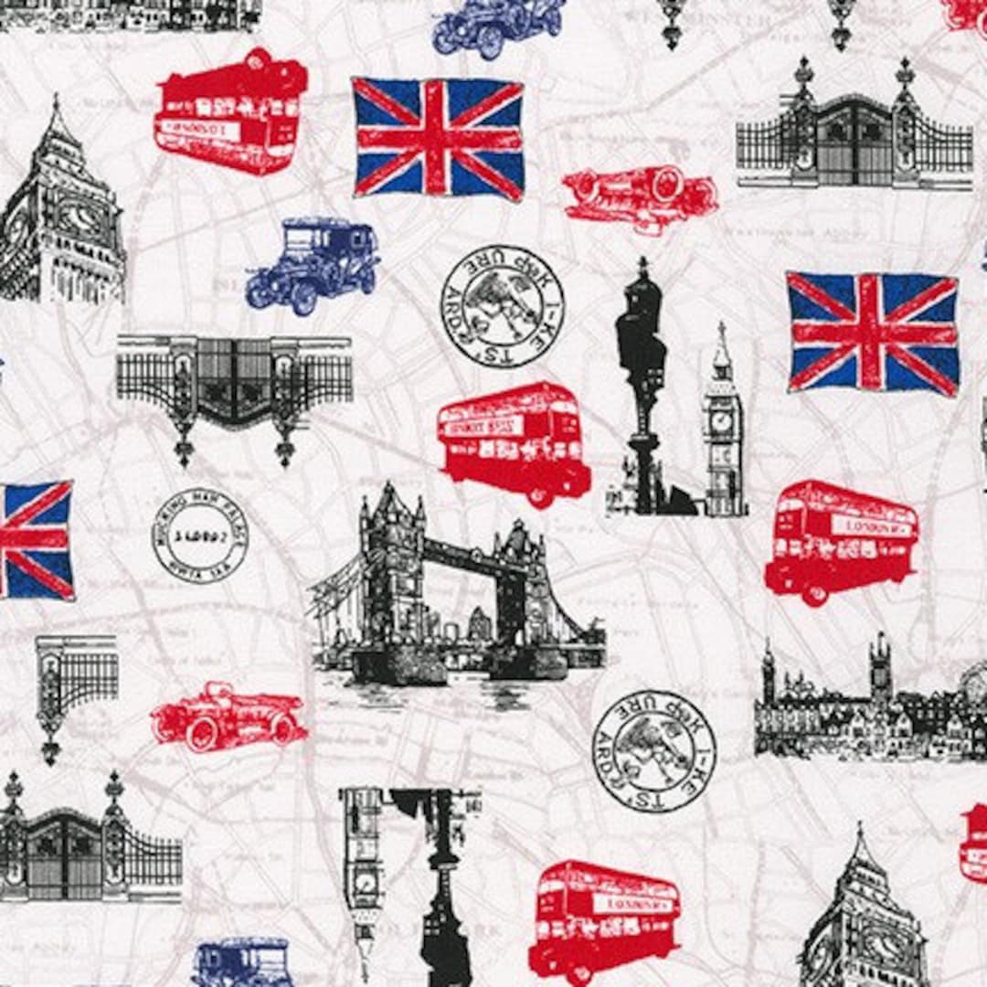 19,00euro/m Baumwollstoff Next Stop: London - Baumwollstoff London - Etsy