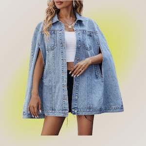 Denim Button Down Cape - Cloak Jacket - Etsy