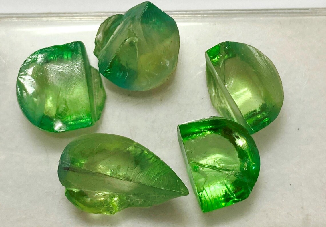 Natural Tsavorite Garnet Rough Gemstone Lot - Green Uncut, India (5 Pcs ...